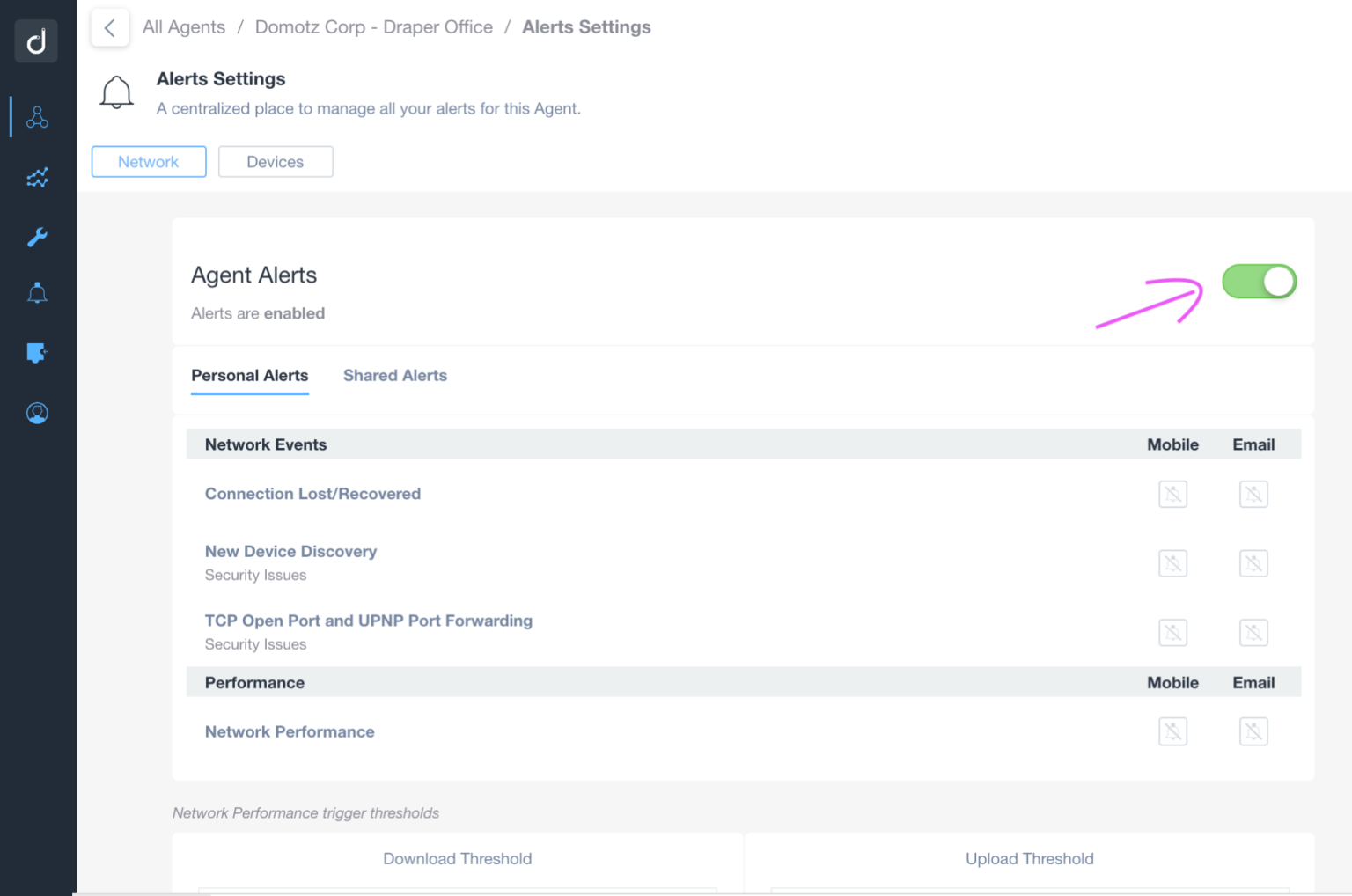 Temporary disabling network alerts - Domotz Help Center