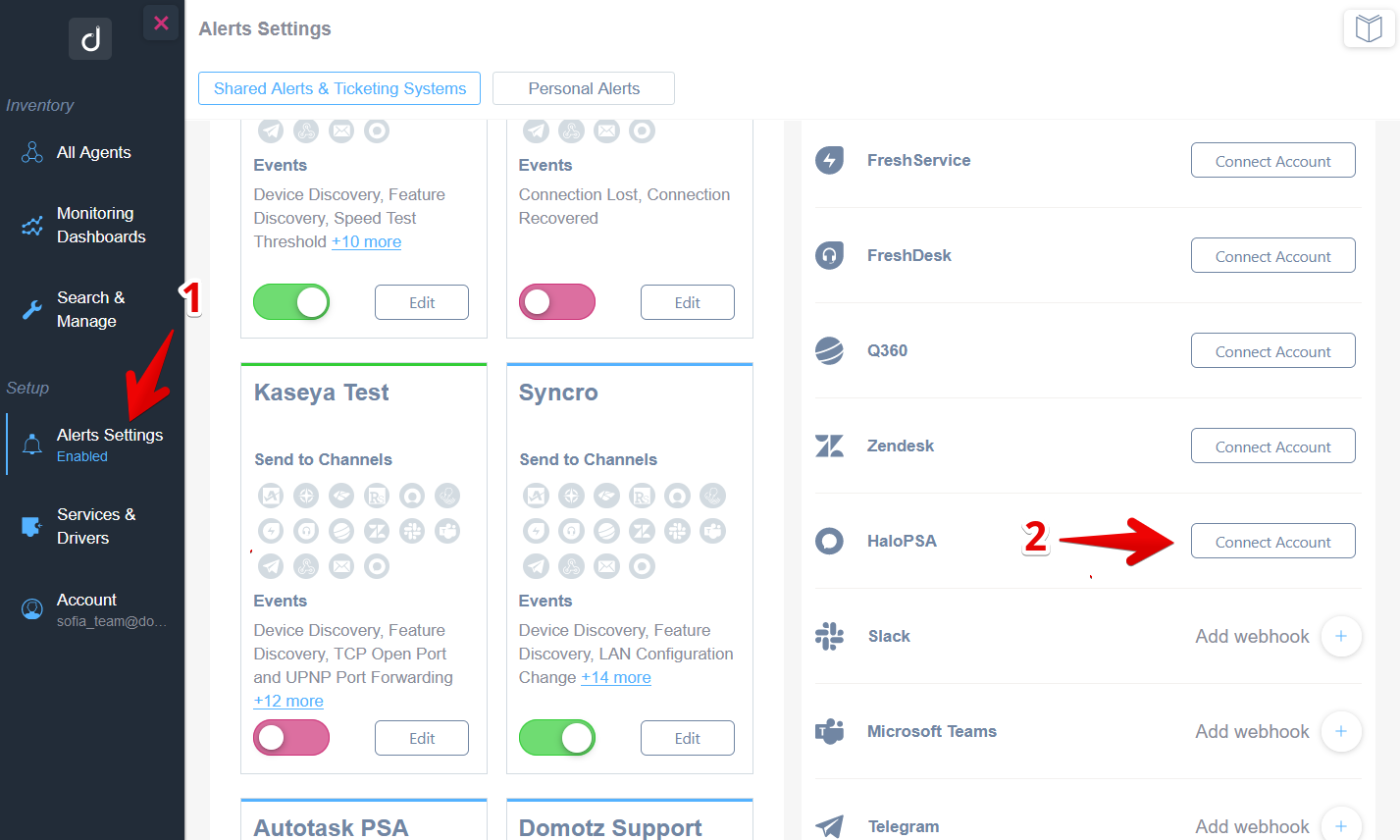 Domotz HaloPSA integration - Configure the integration